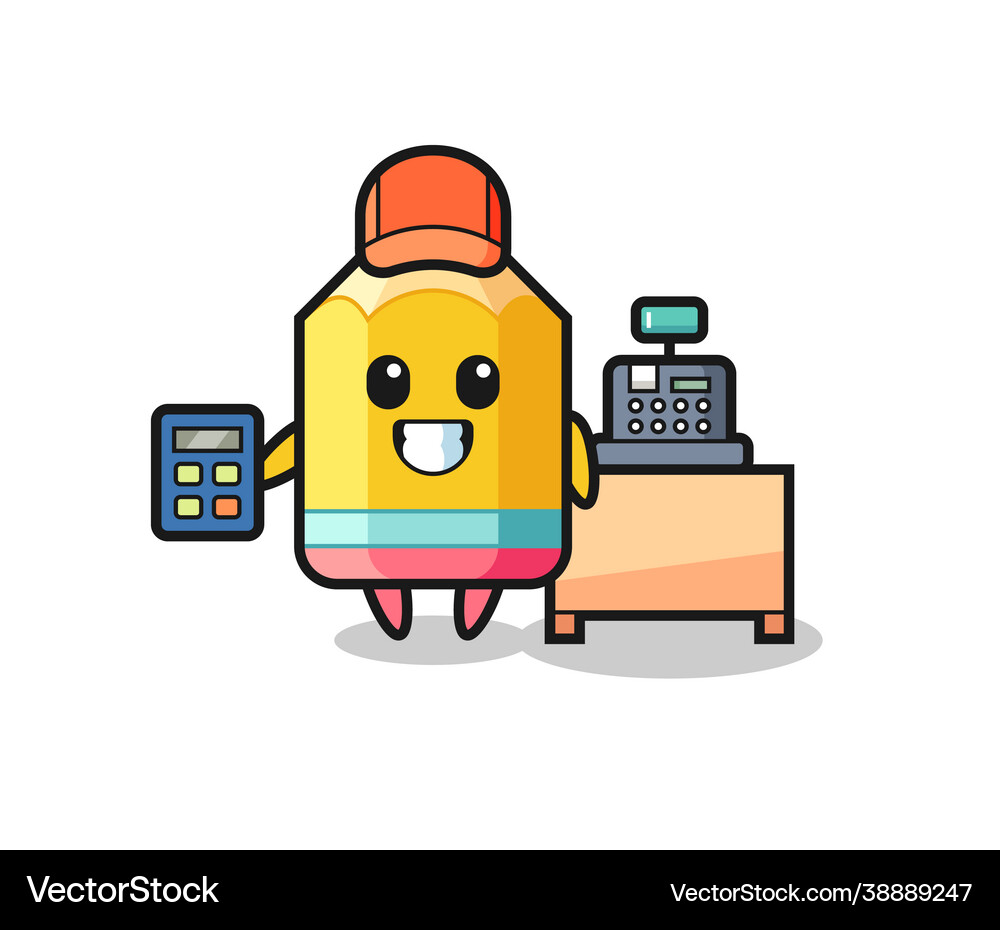 Cute Pencil Cashier Character Royalty Free Vector Image