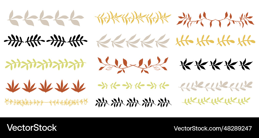 Floral dividers set hand drawn leaf borders decor Vector Image