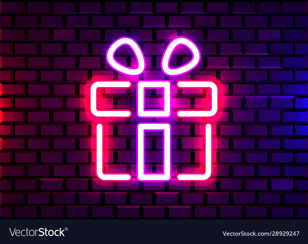 Realistic isolated neon sign gift logo Royalty Free Vector Realistic isolated neon sign gift logo Royalty Free Vector