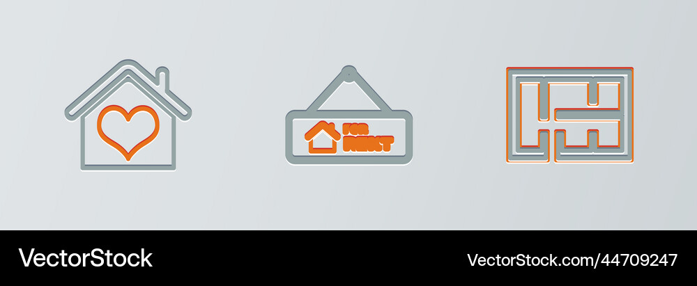 Set line house plan with heart shape and hanging Vector Image