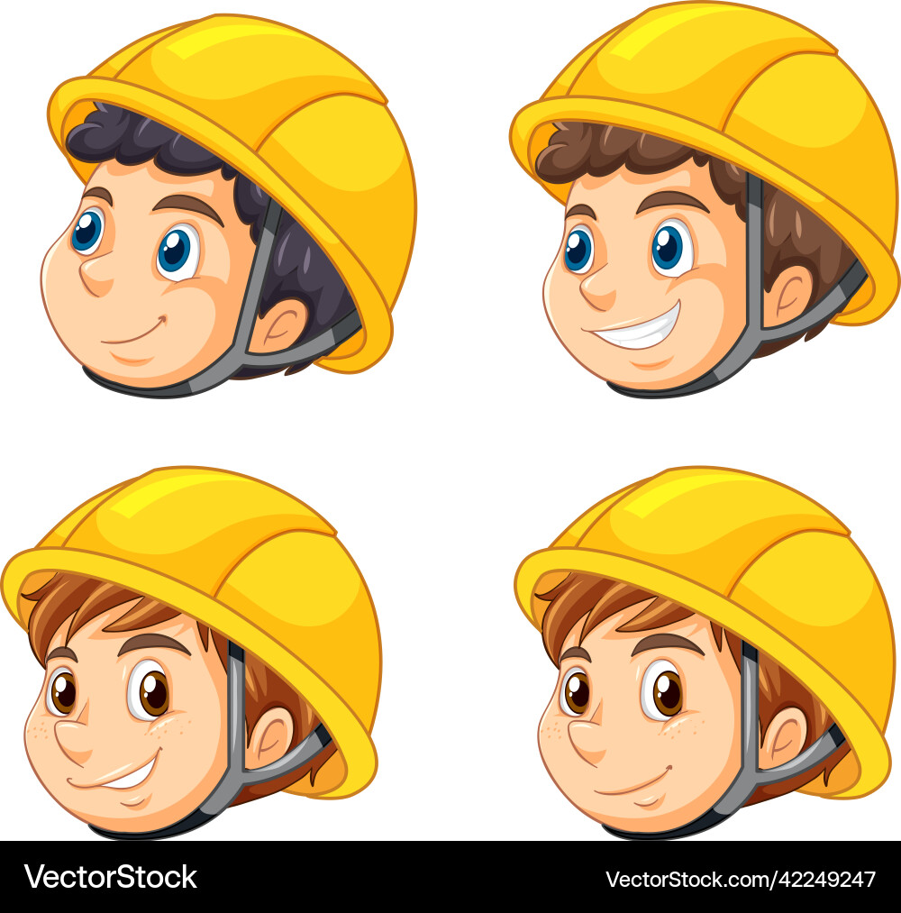 Set of different engineers wearing yellow helmet Vector Image