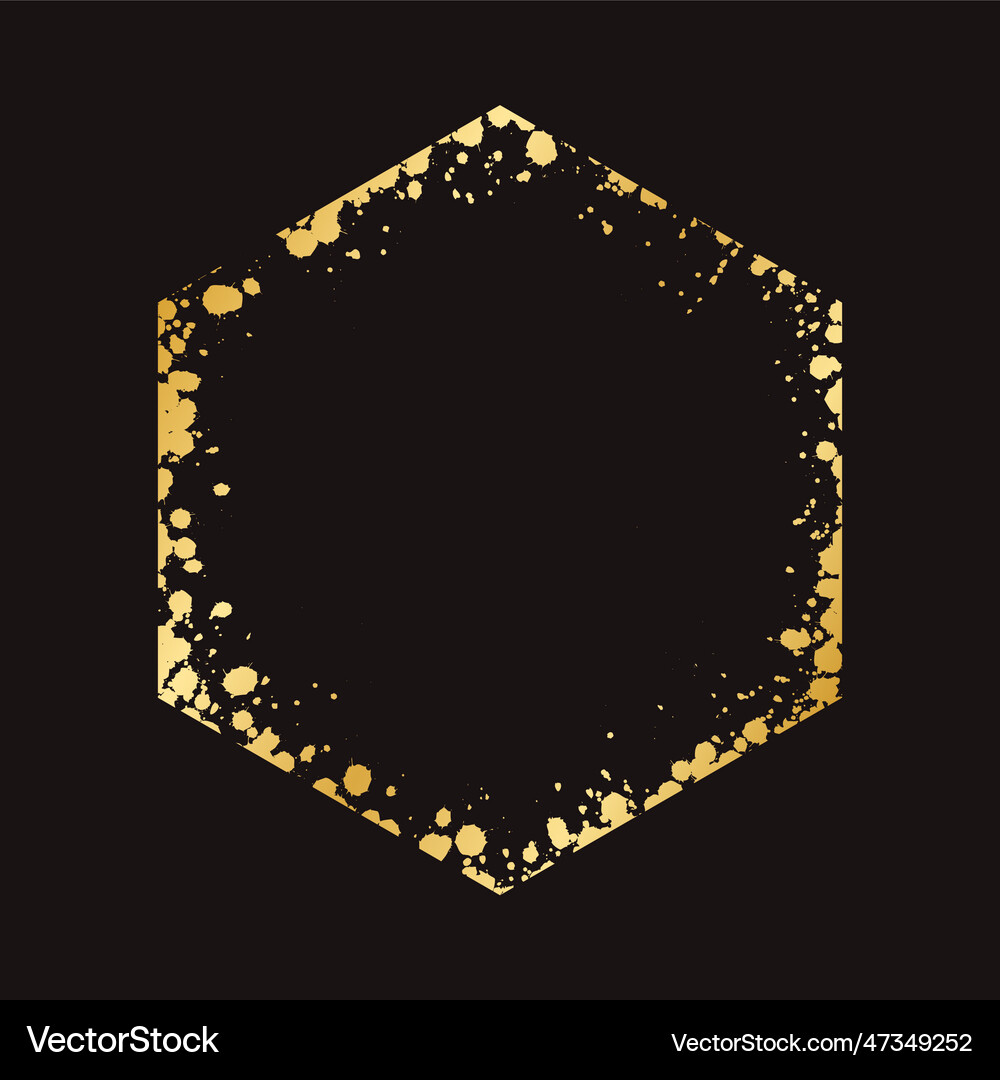 Abstract hexagon gold ink splatter frame golden Vector Image