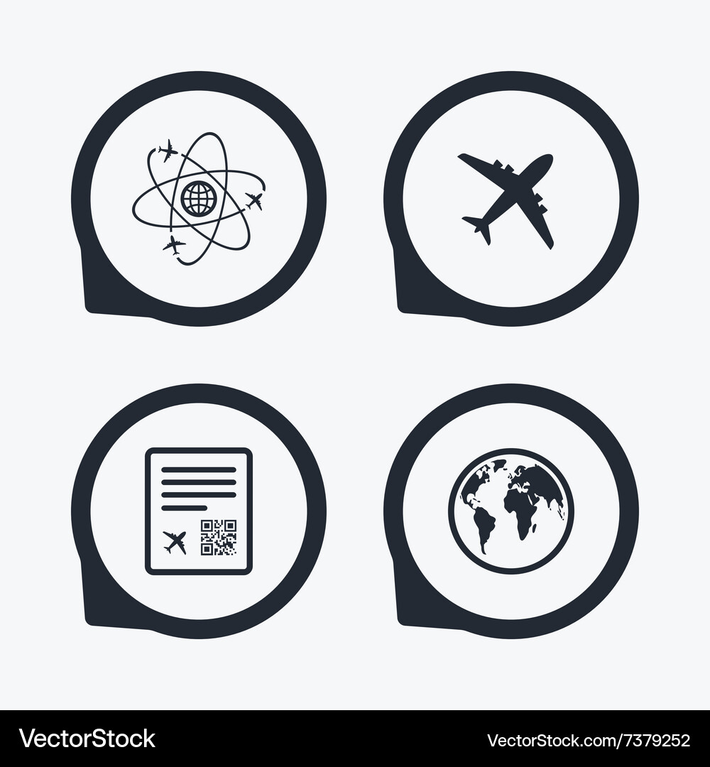 Airplane icons world globe symbol Royalty Free Vector Image