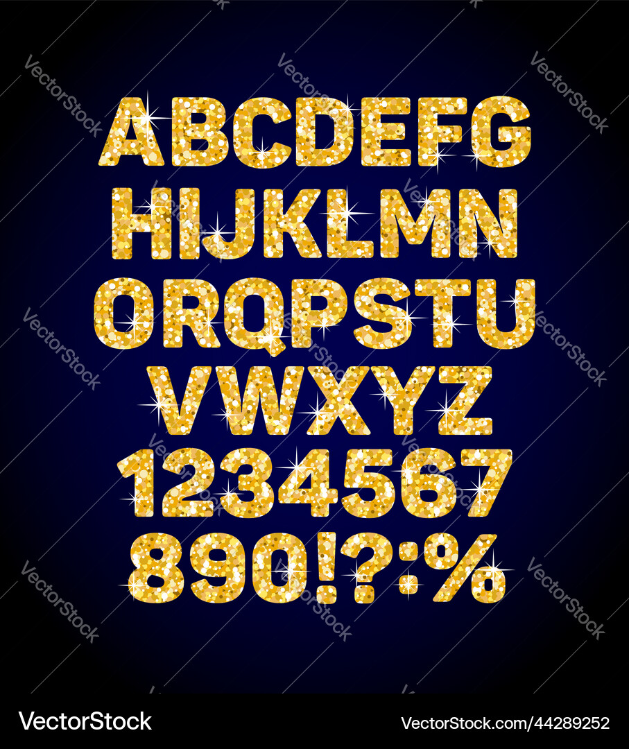 Alphabet sparkling gold letters from glitter Vector Image