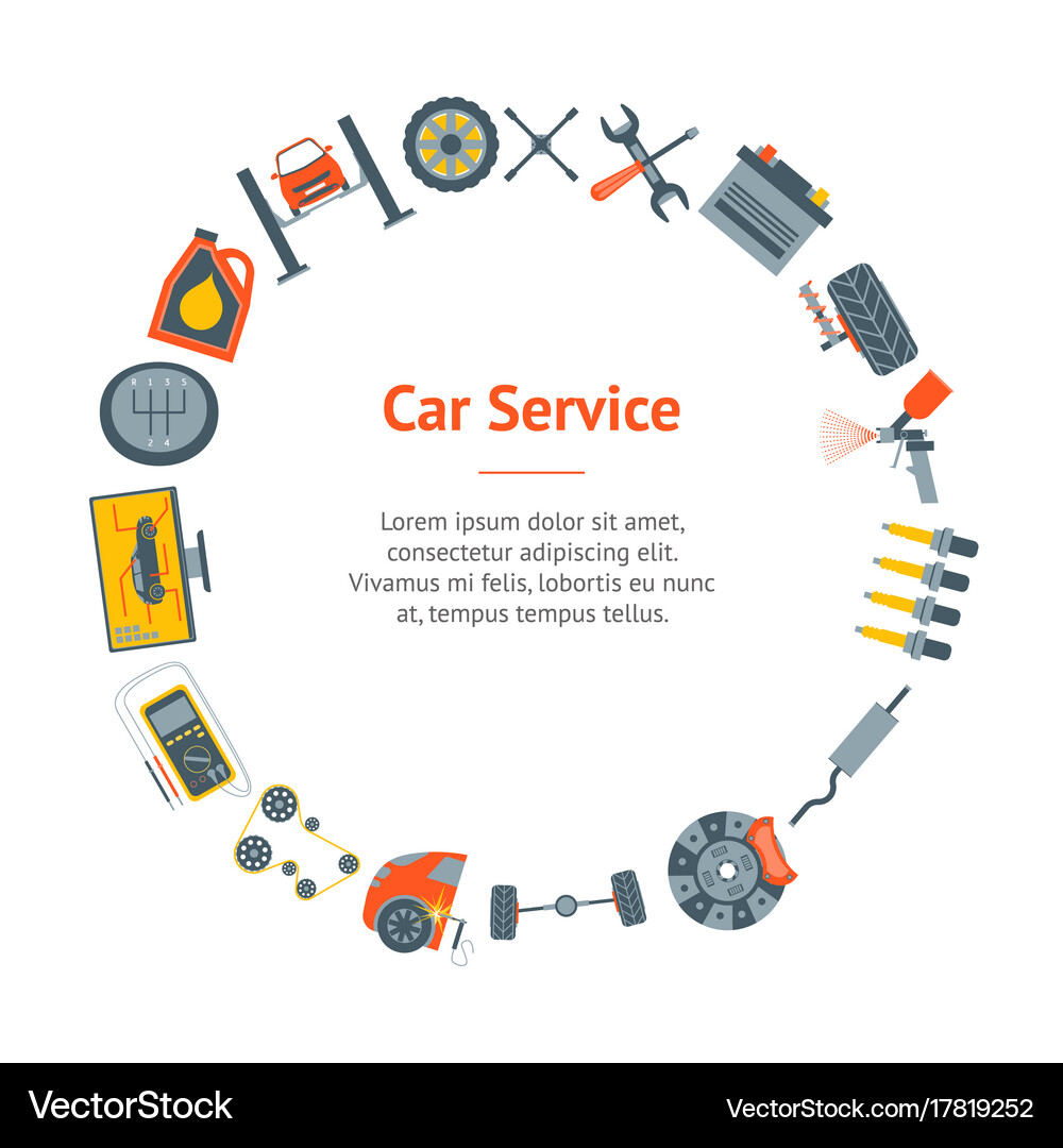 Cartoon car service banner card circle Royalty Free Vector