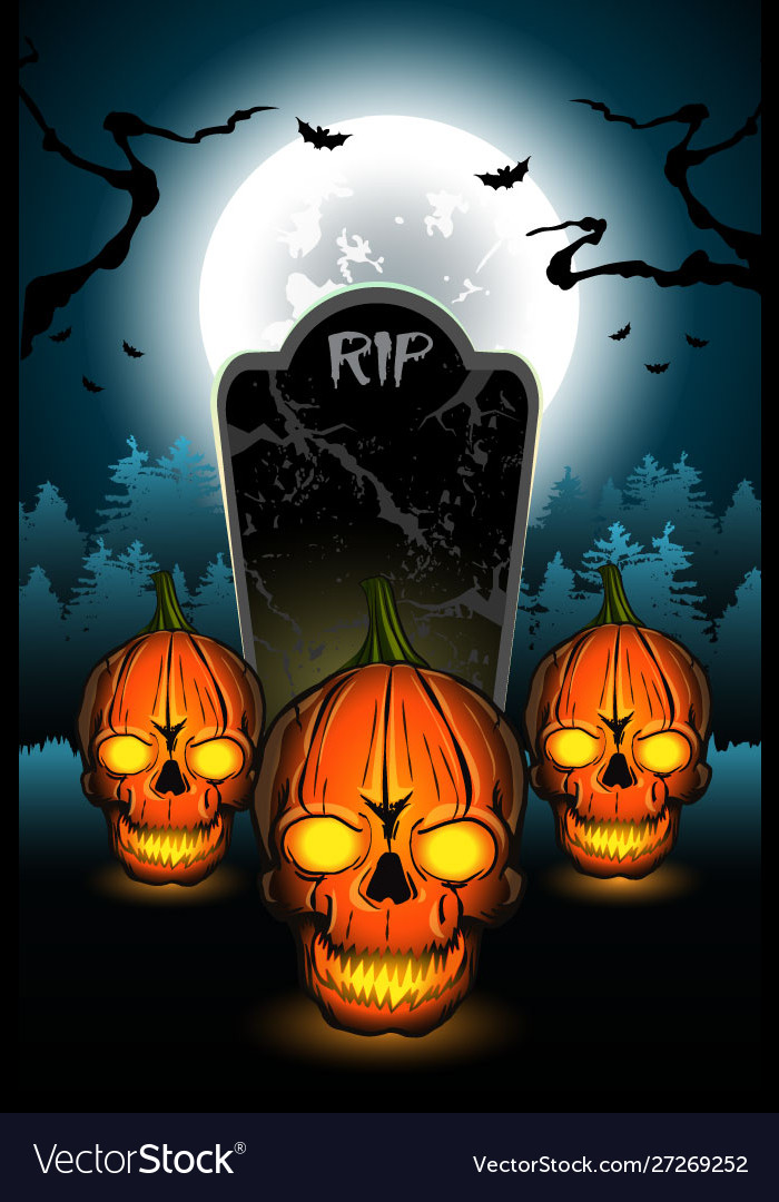 Halloween skull and cemetery Royalty Free Vector Image