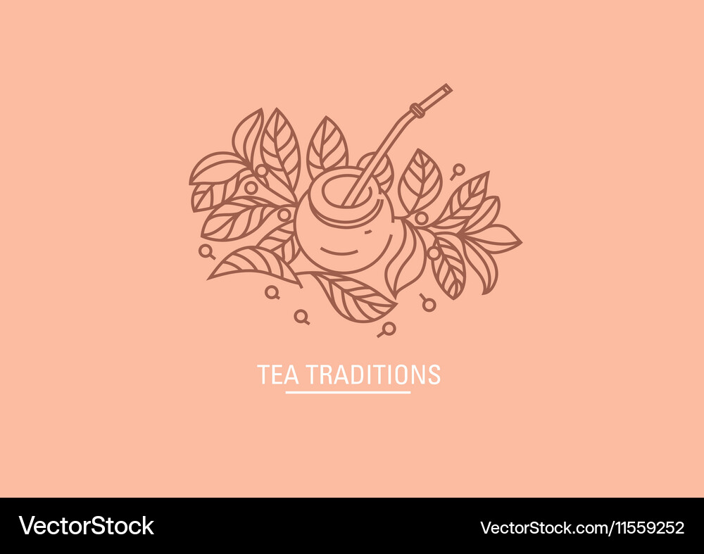 Logo on tea traditions leaves and mate Royalty Free Vector