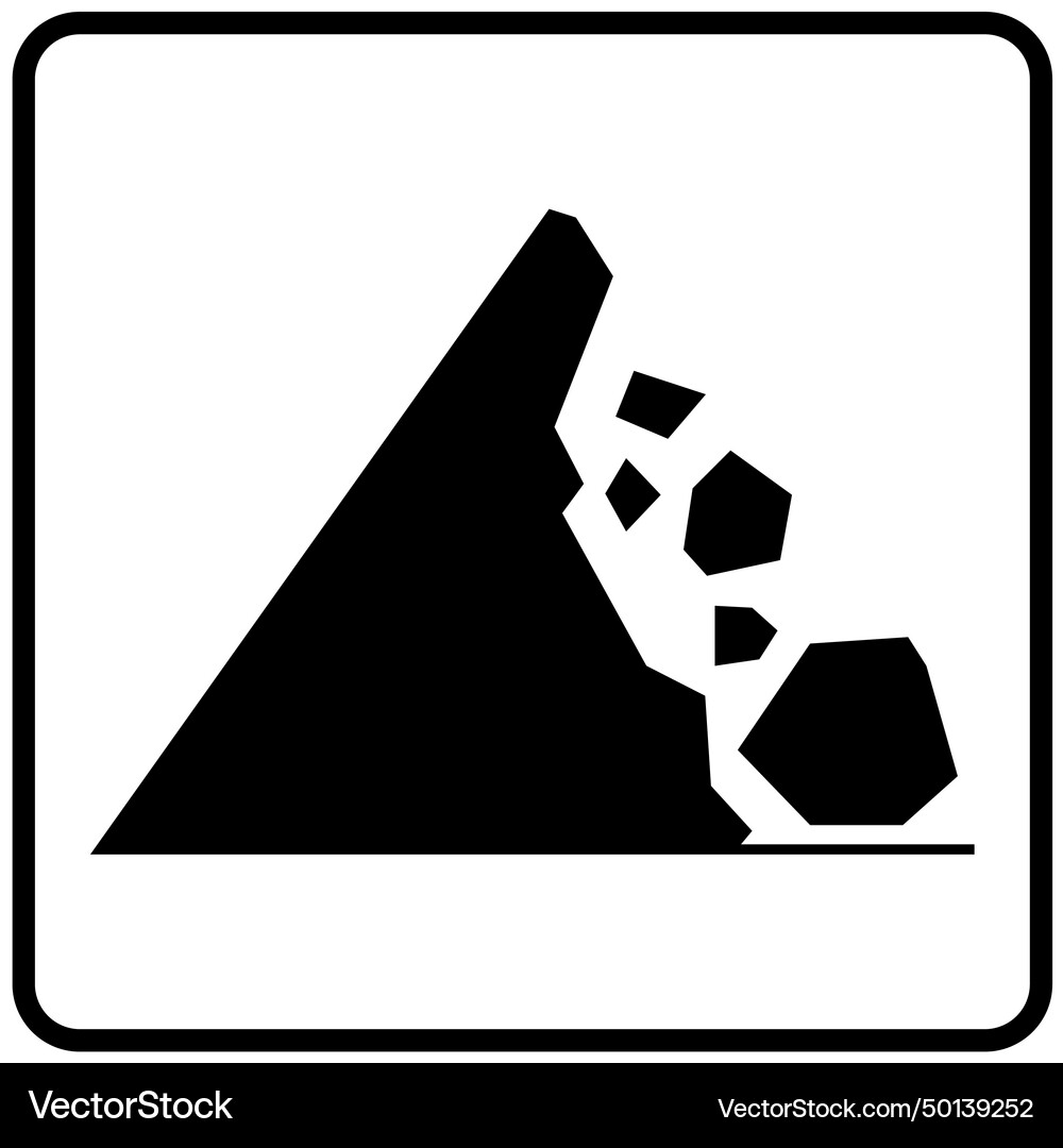 Road warning sign mountain rocks falling symbol Vector Image