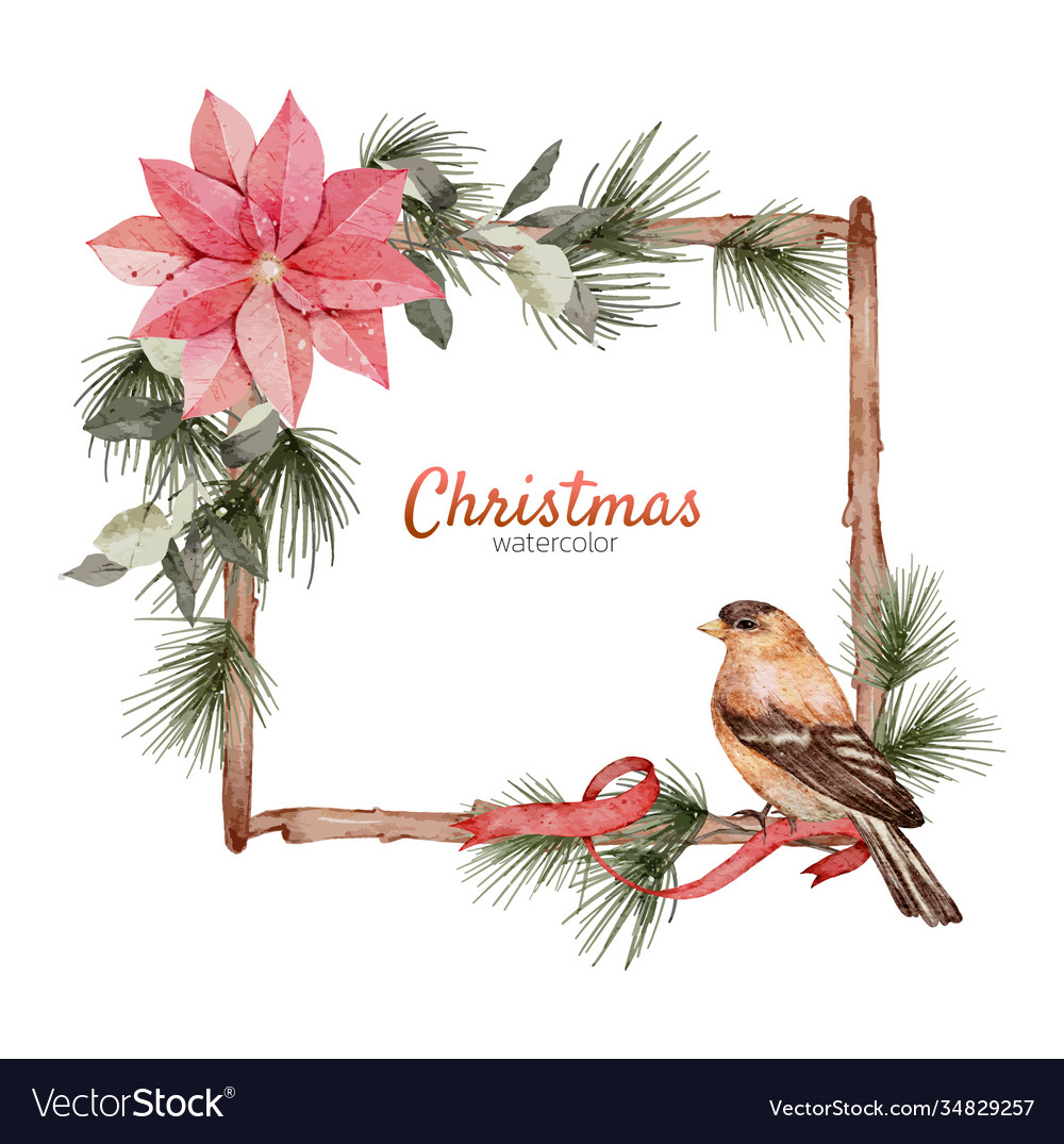 Christmas frame watercolour hand painting Vector Image