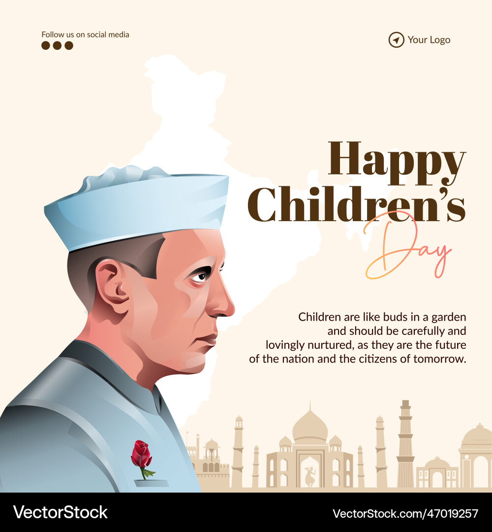 Flat happy children day banner design template Vector Image