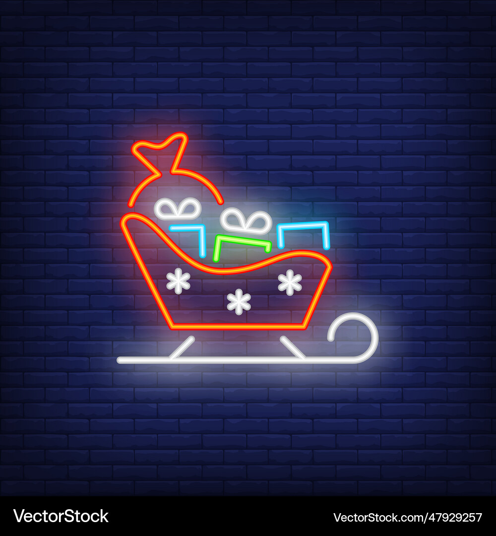 Santa sleigh neon sign Royalty Free Vector Image