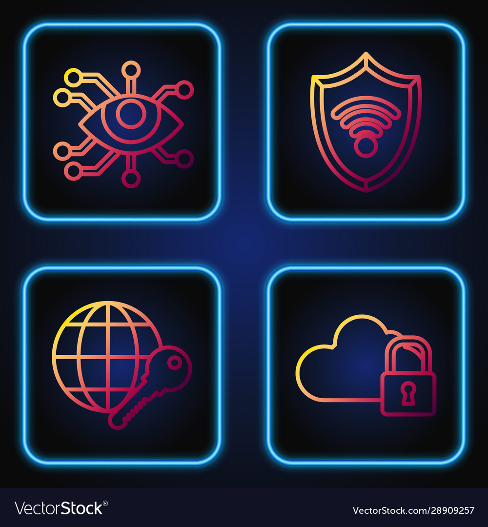 Set line cloud computing lock globe key eye Vector Image Set line cloud computing lock globe key eye Vector Image