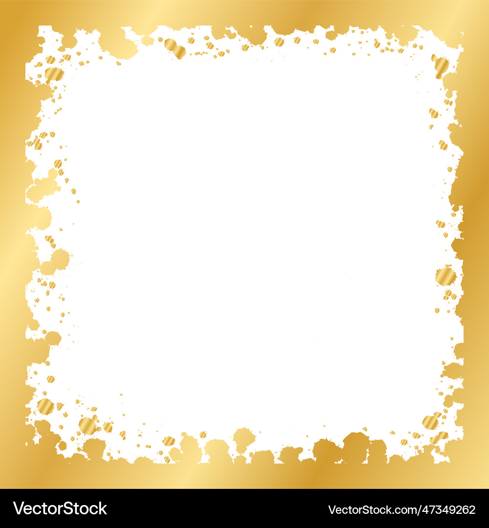 Abstract square gold ink splatter frame golden Vector Image