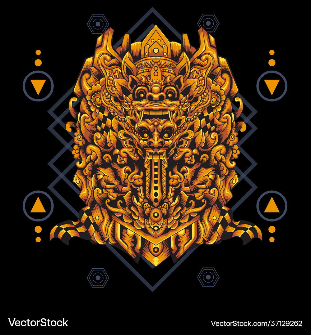 Barong rangda sacred geometry yellow color Vector Image