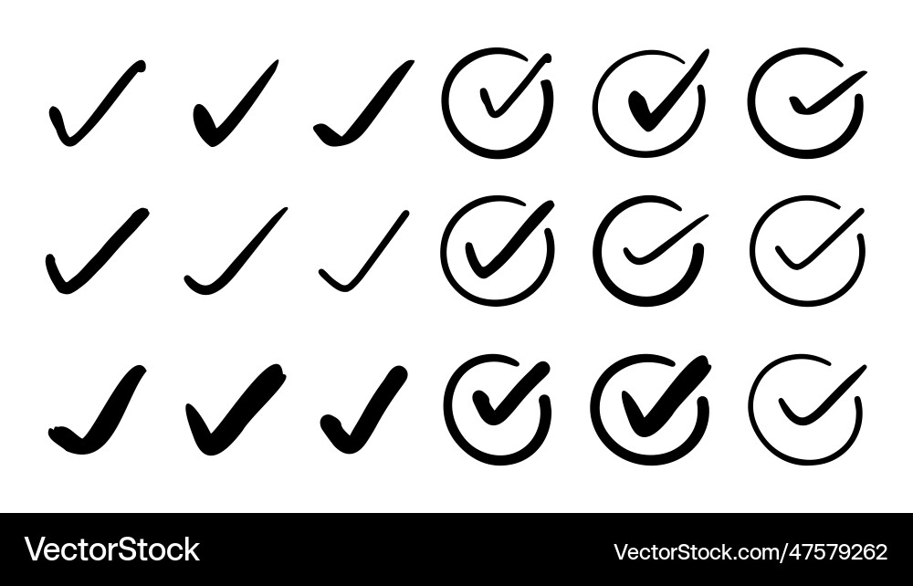 Check mark icon set black color mark symbol Vector Image