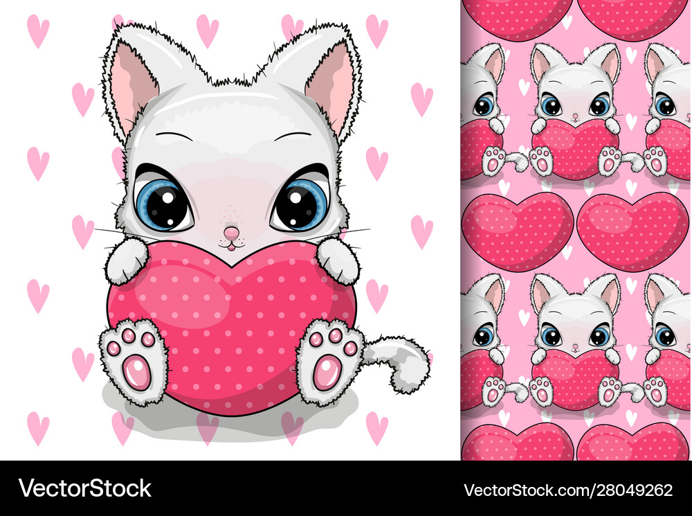 Cute cartoon kitten with heart isolated Royalty Free Vector