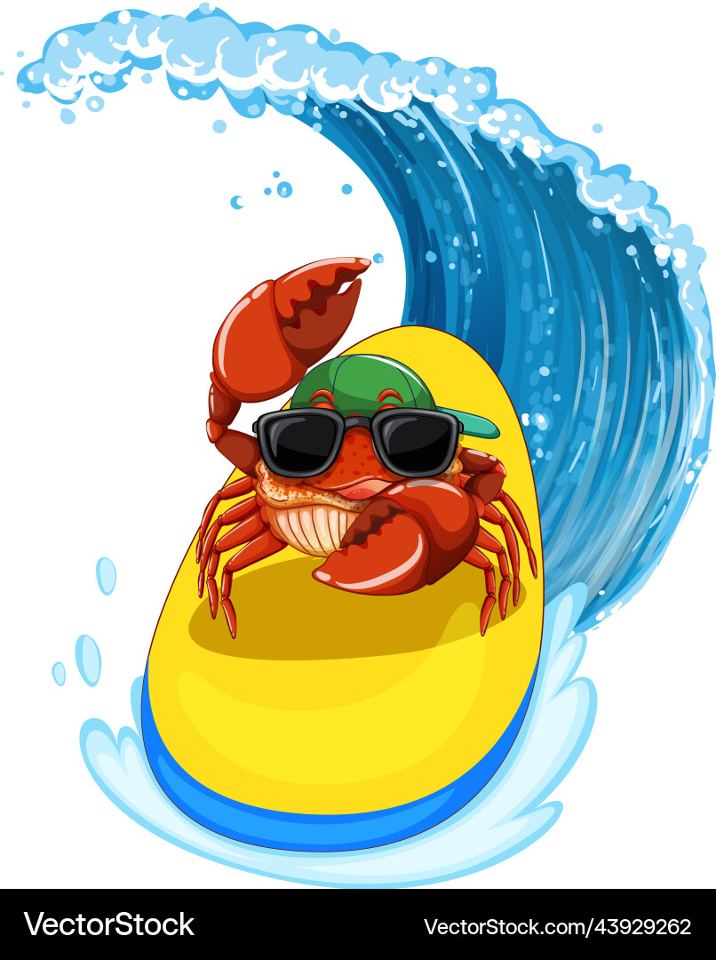Cute crab cartoon character surfing Royalty Free Vector