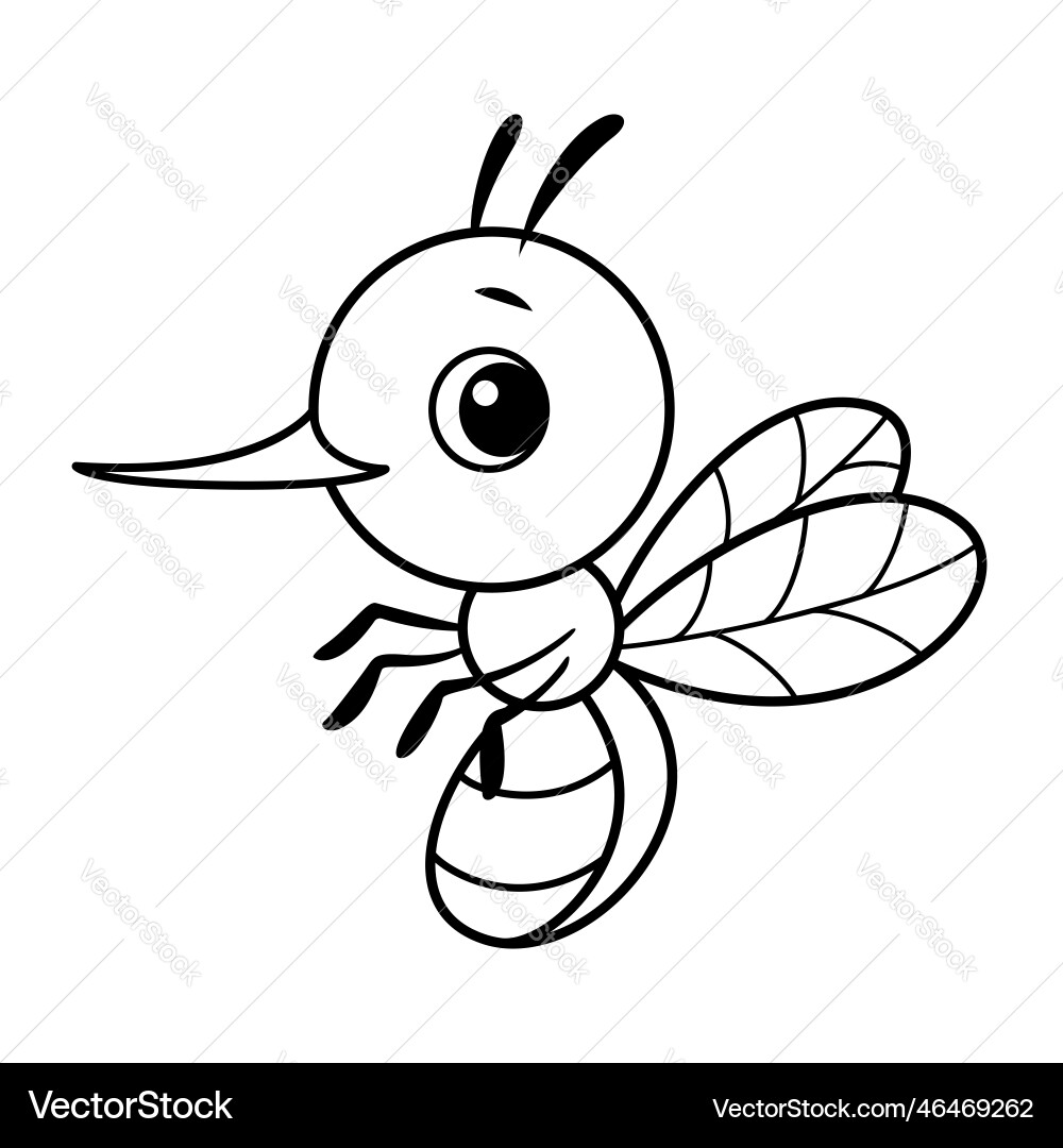 Cute mosquito coloring page cartoon Royalty Free Vector