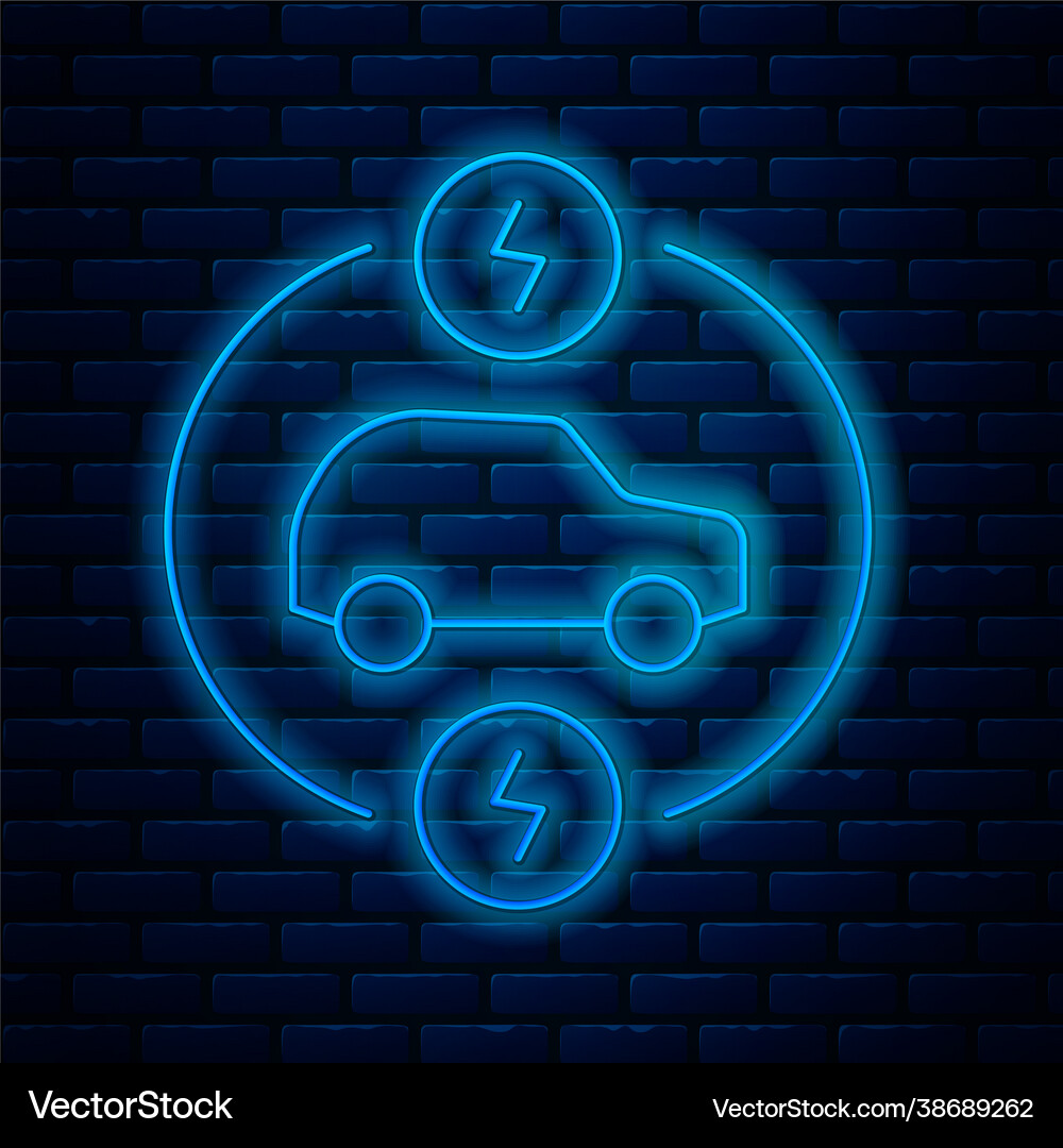 Glowing neon line electric car and electrical Vector Image