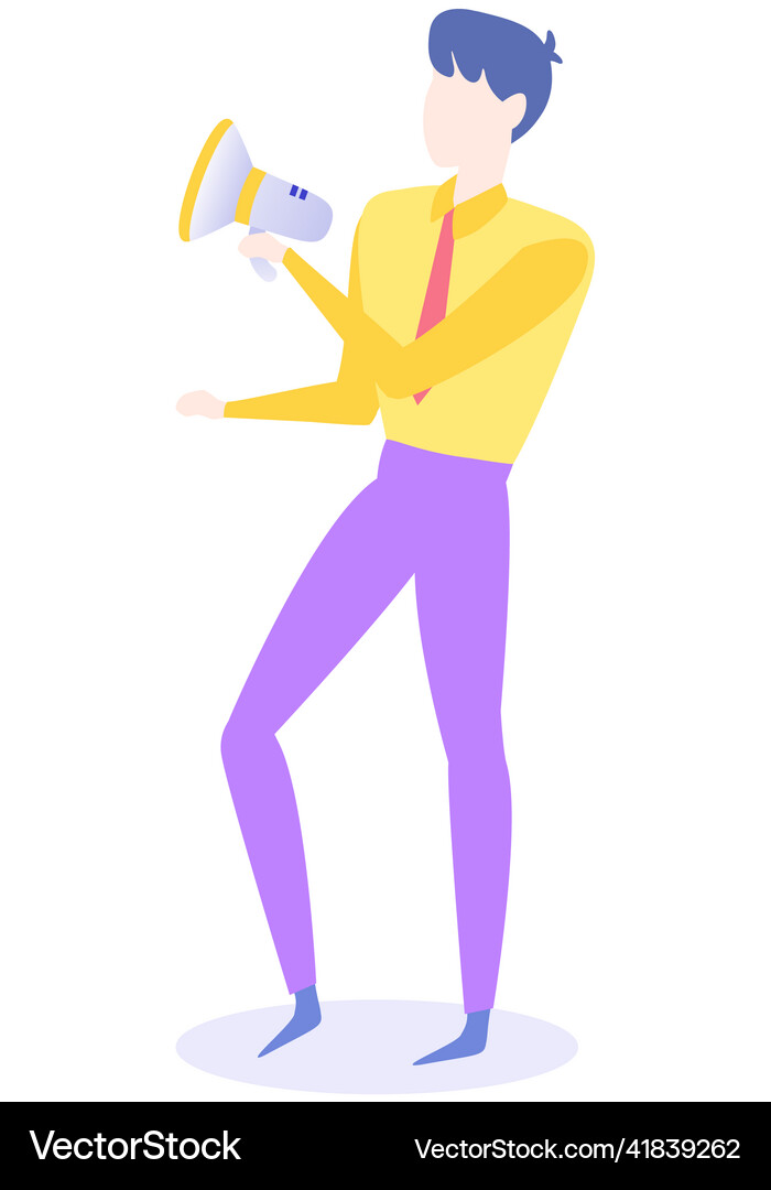Man marketer with loudspeaker advertises product Vector Image