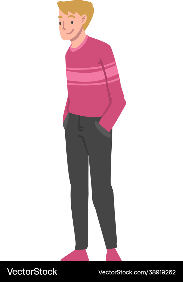 Positive man character standing with smiling face Vector Image