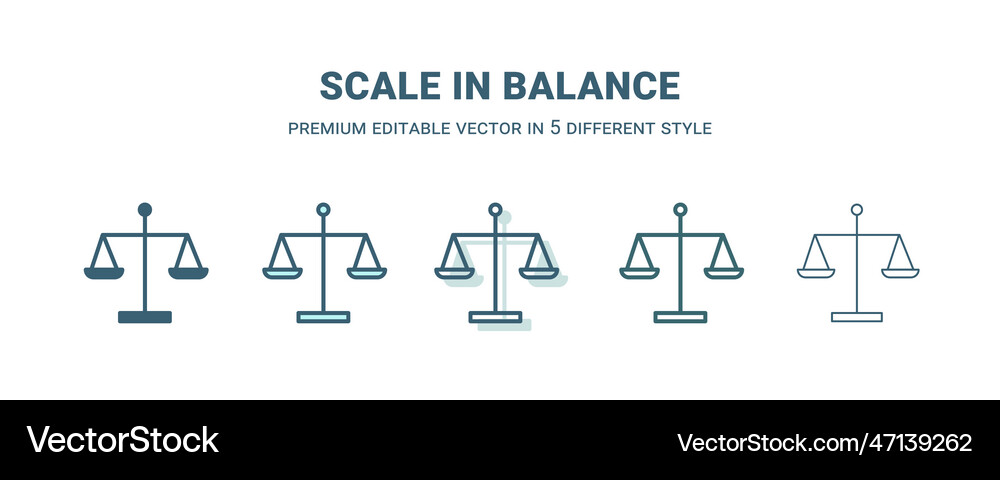 Scale in balance icon in 5 different style Vector Image