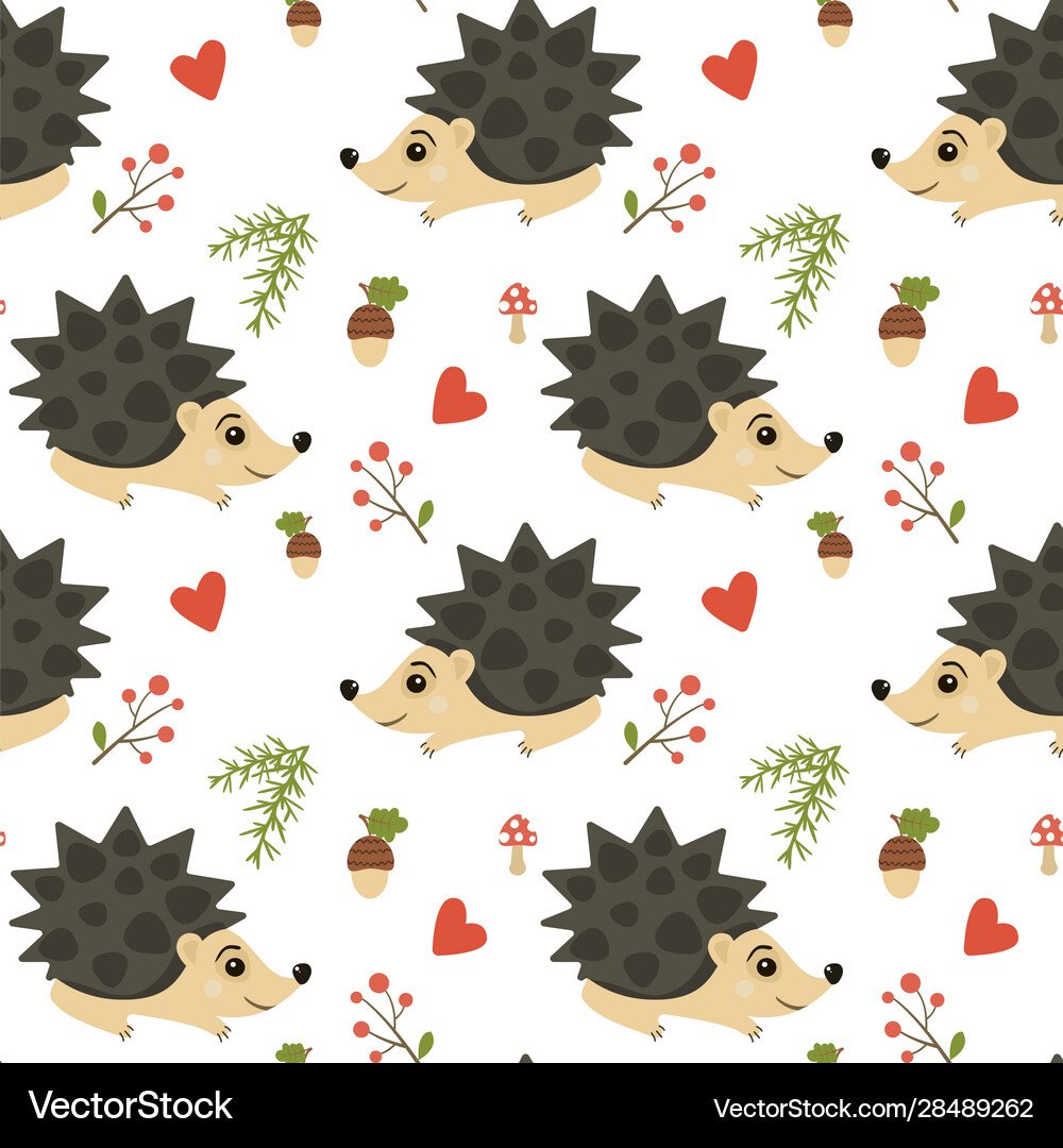 Seamless cute hedgehog animal pattern Royalty Free Vector