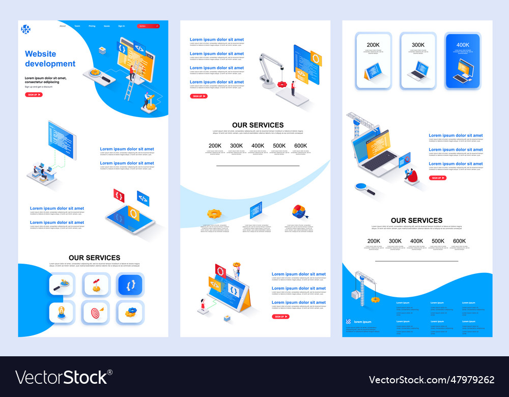 Website development isometric landing page full Vector Image Website development isometric landing page full Vector Image