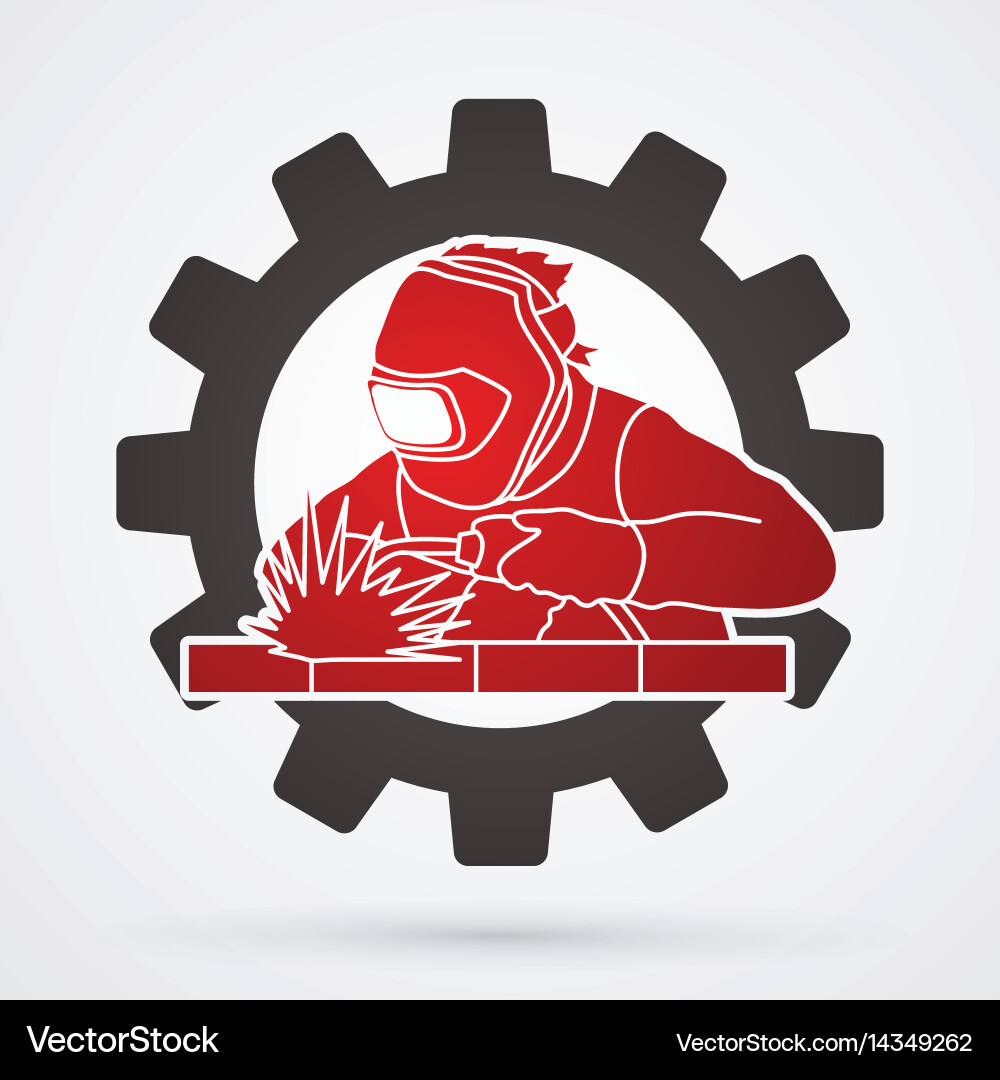 Welding with sparks welder working on big gear Vector Image