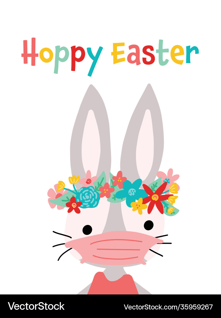 Hoppy easter bunny coronavirus card Royalty Free Vector