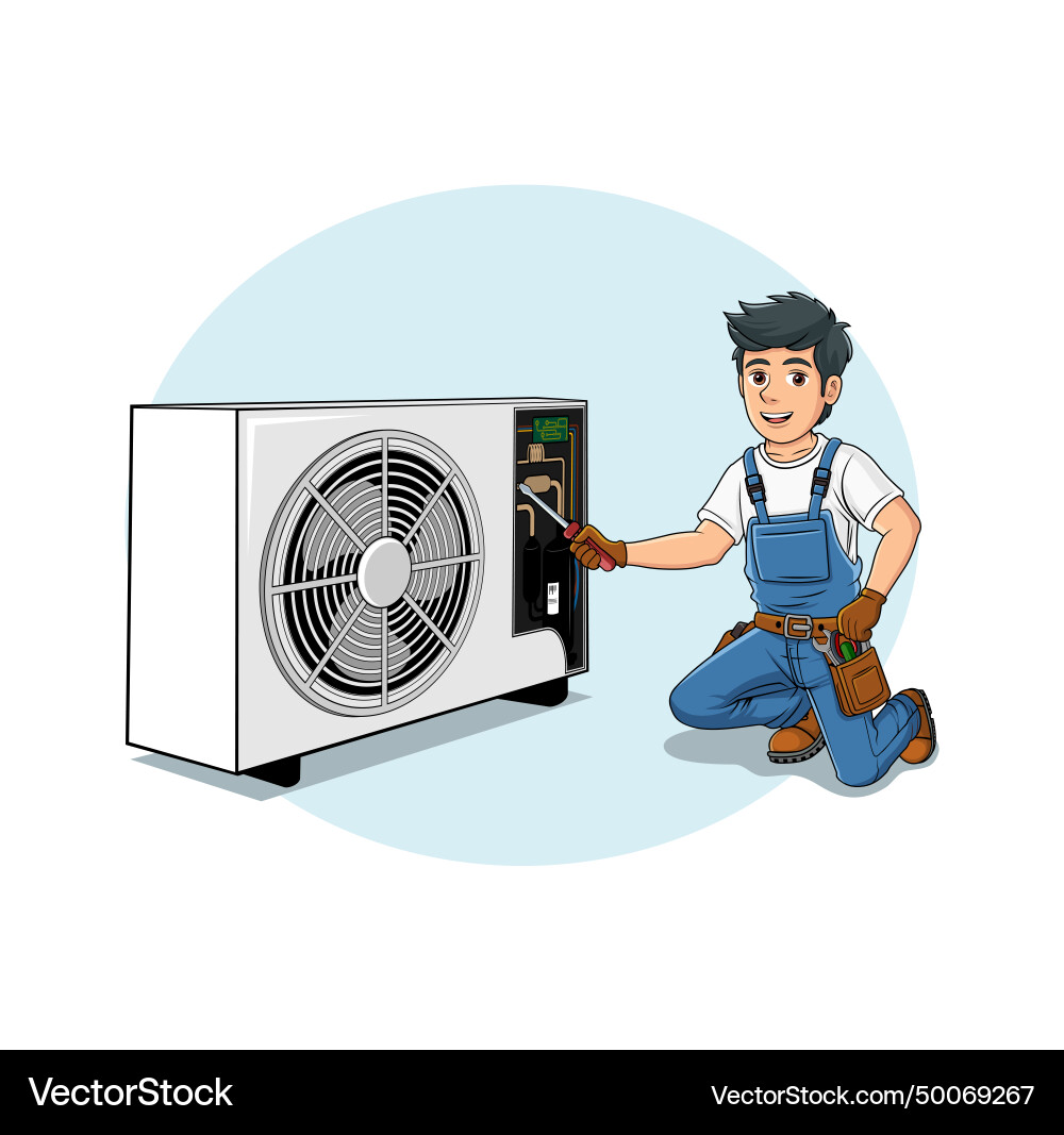 Hvac service cartoon character design Royalty Free Vector