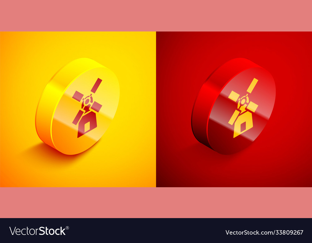 Isometric windmill icon isolated on orange and red Isometric windmill icon isolated on orange and red