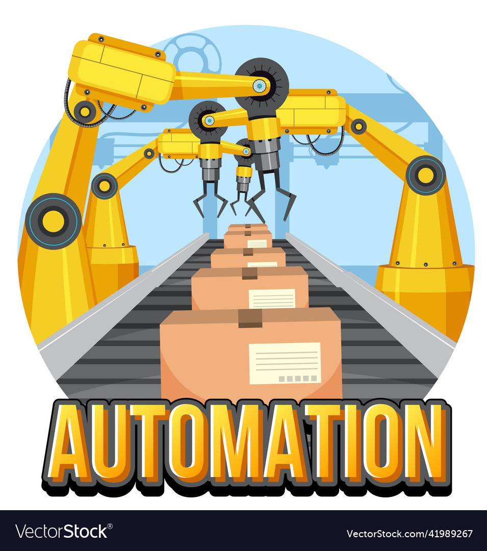 Packaging process concept with automation Vector Image