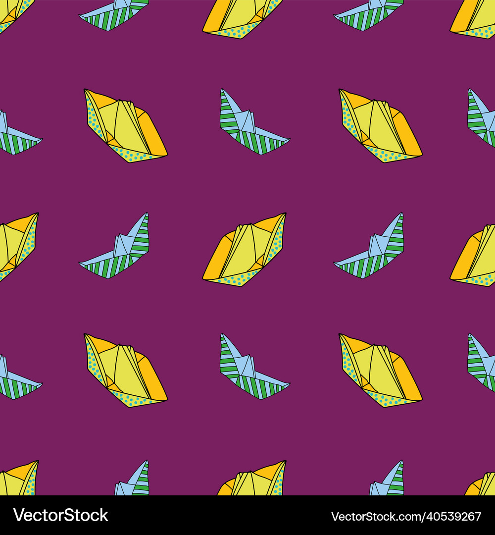 Purple origami paper boats background pattern Vector Image