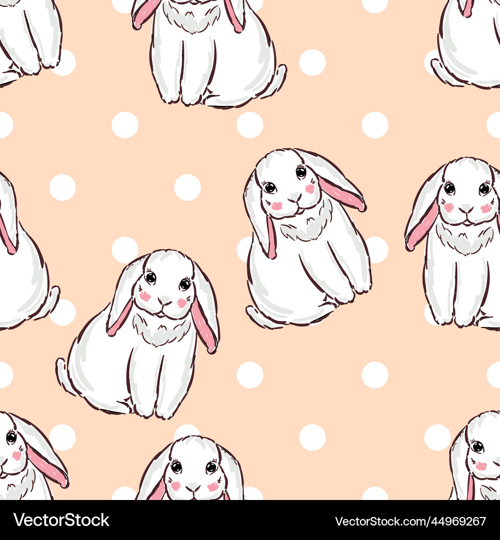Seamless pattern with cute little hares with polka