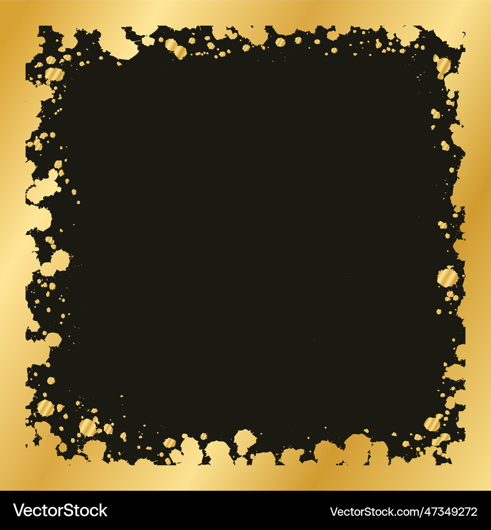 Abstract square gold ink splatter frame golden Vector Image