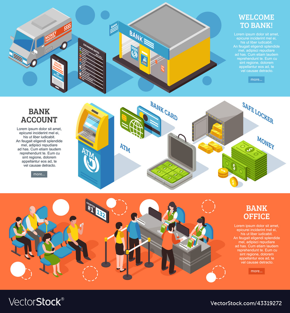 Bank isometric banners set Royalty Free Vector Image