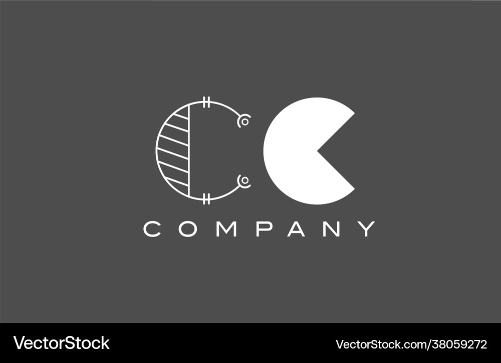 Geometric c cc grey white alphabet letter logo Vector Image