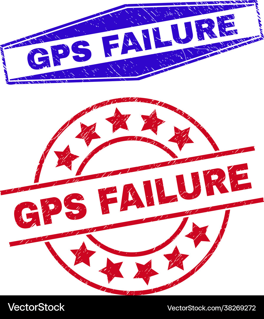 Gps failure corroded stamps in circle and Vector Image