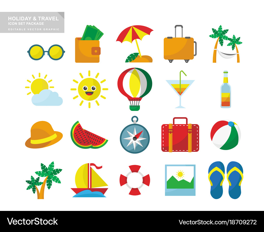 Holiday travel icon set package Royalty Free Vector Image