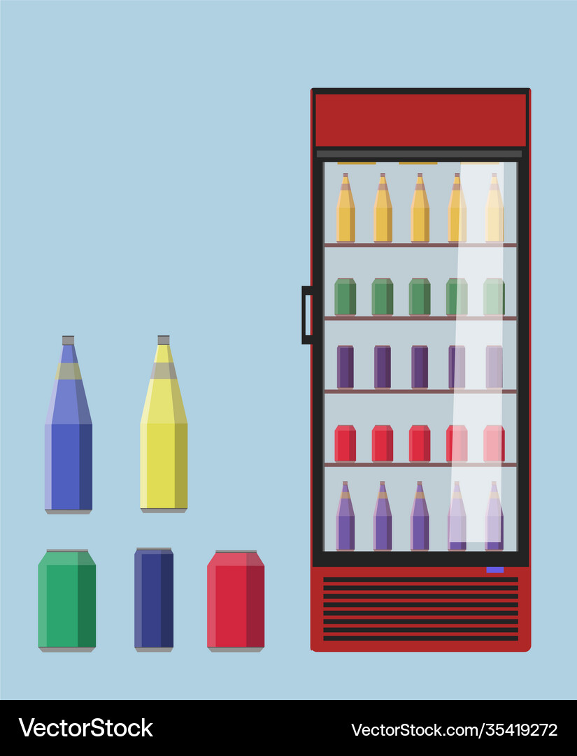 Refrigerator set with cans and bottles Royalty Free Vector