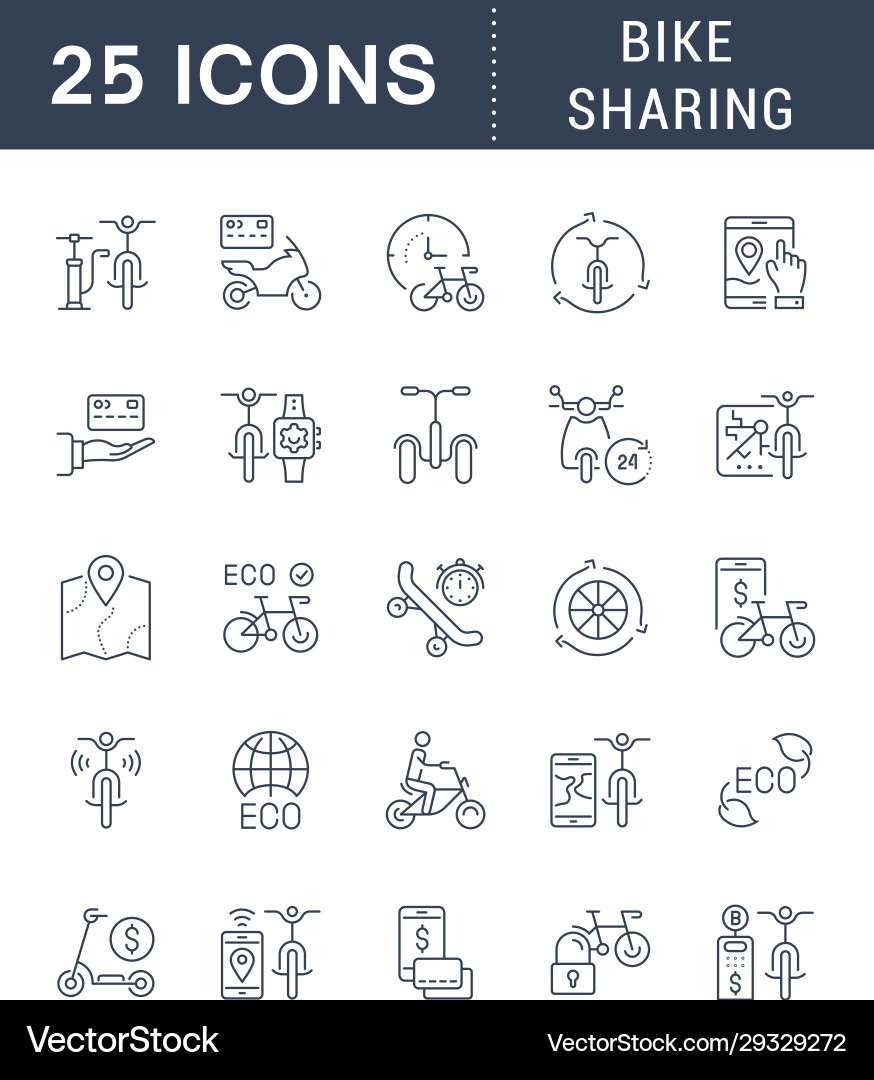 Set line icons bike sharing Royalty Free Vector Image