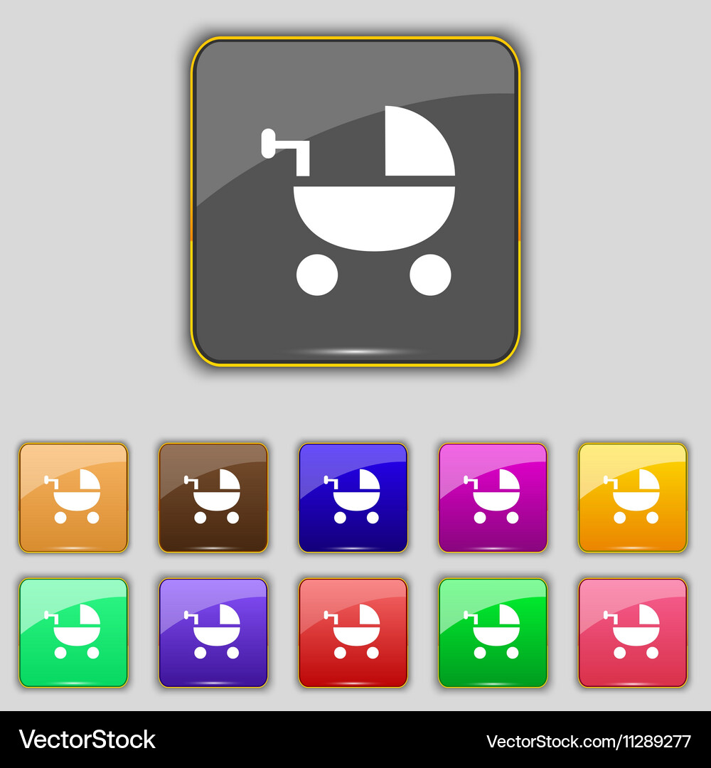 Baby stroller icon sign set with eleven colored Vector Image