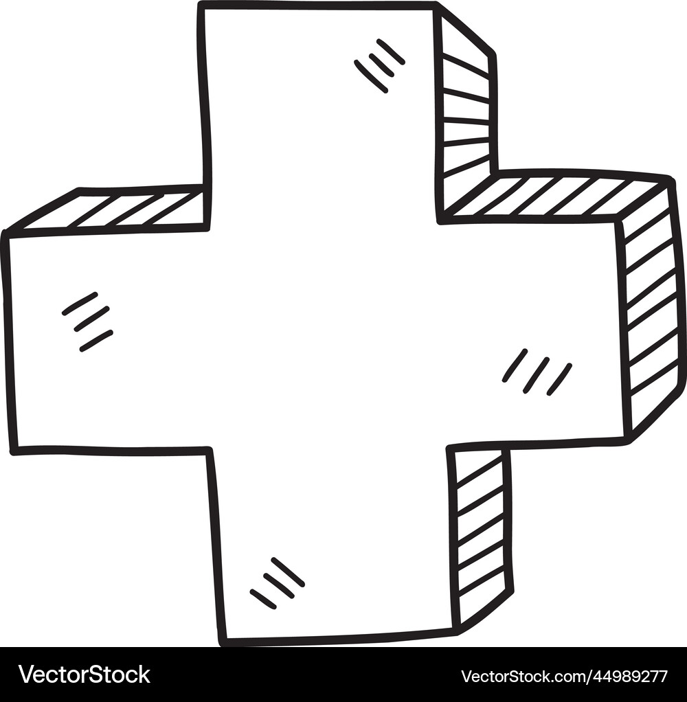 Hand drawn plus sign for hospital Royalty Free Vector Image