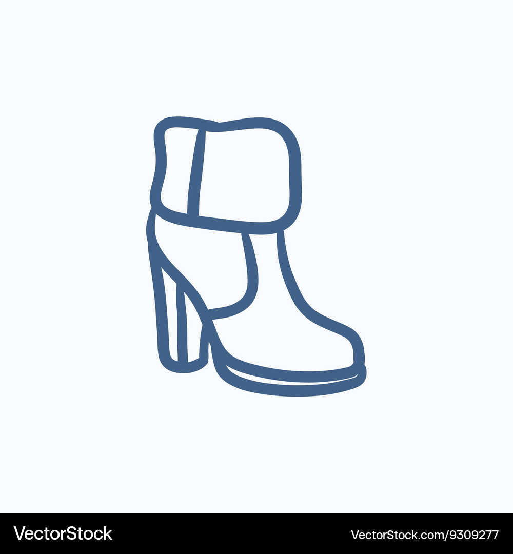 High-heeled ankle boot with fur sketch icon Vector Image