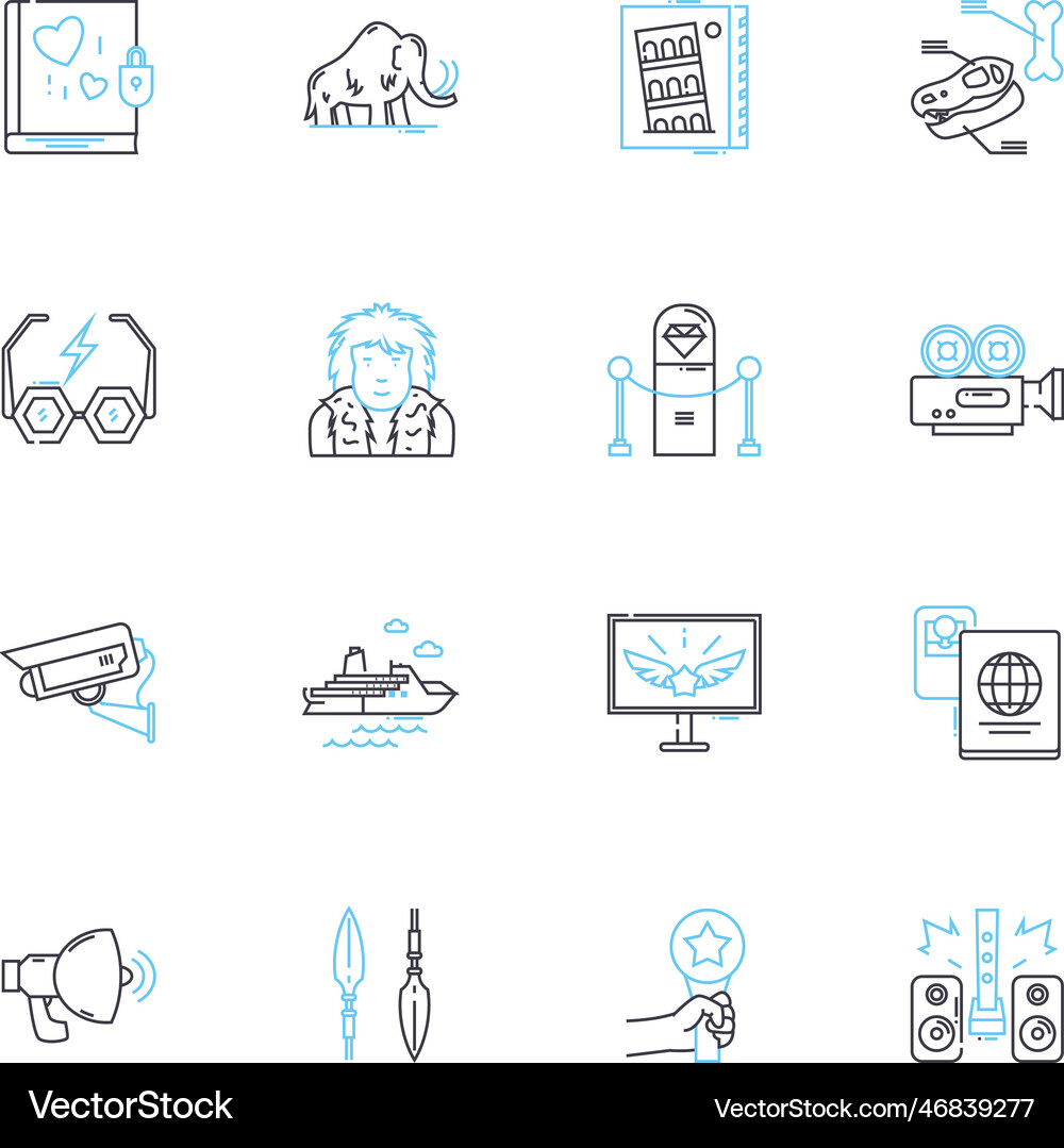 Romantic adventure linear icons set love passion Vector Image