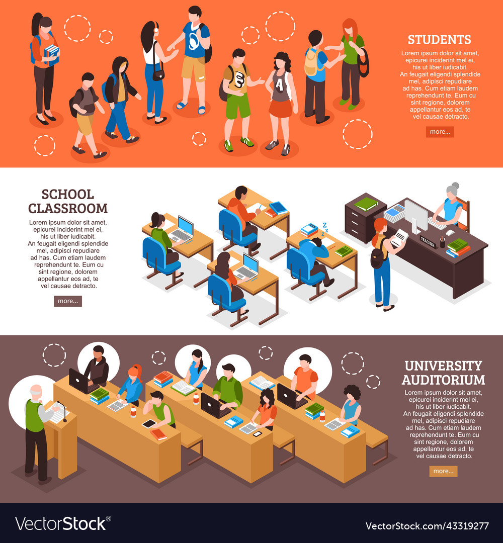 Students isometric banners set Royalty Free Vector Image