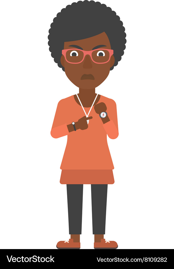 Angry boss pointing at wrist watch Royalty Free Vector Image