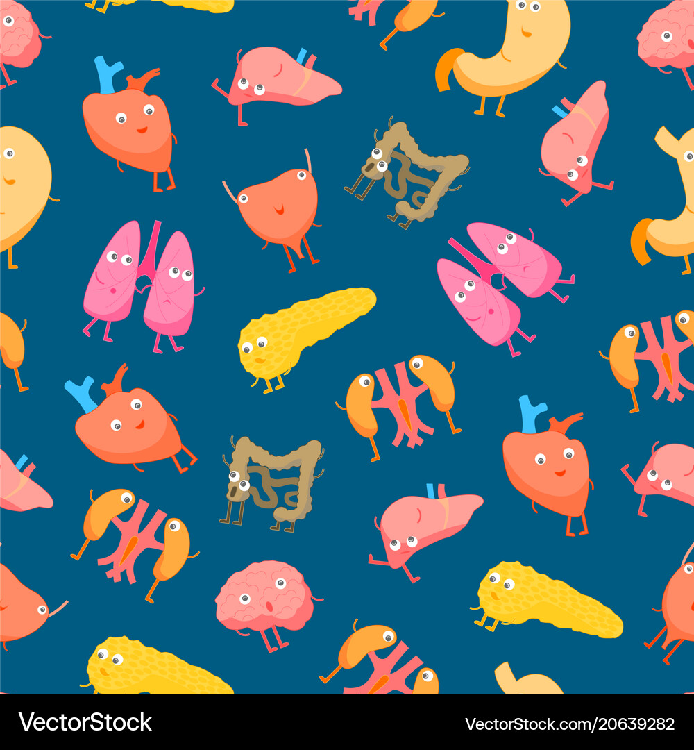 Cartoon internal organs funny emotions seamless Vector Image