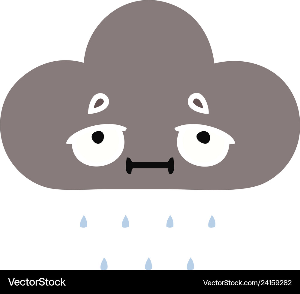 Flat color retro cartoon storm rain cloud Vector Image